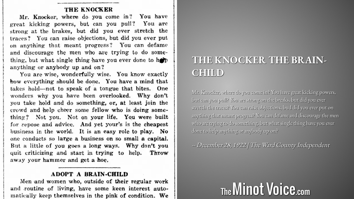 On This Day | The Knocker The Brain-Child – TheMinotVoice.com