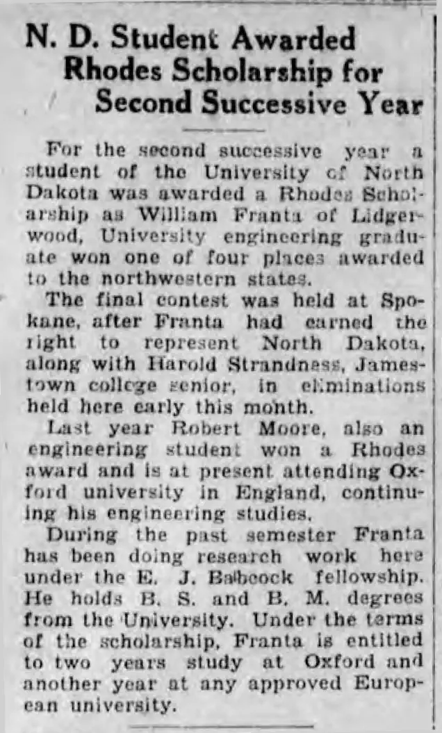 On This Day | ND Rhodes Scholar – TheMinotVoice.com