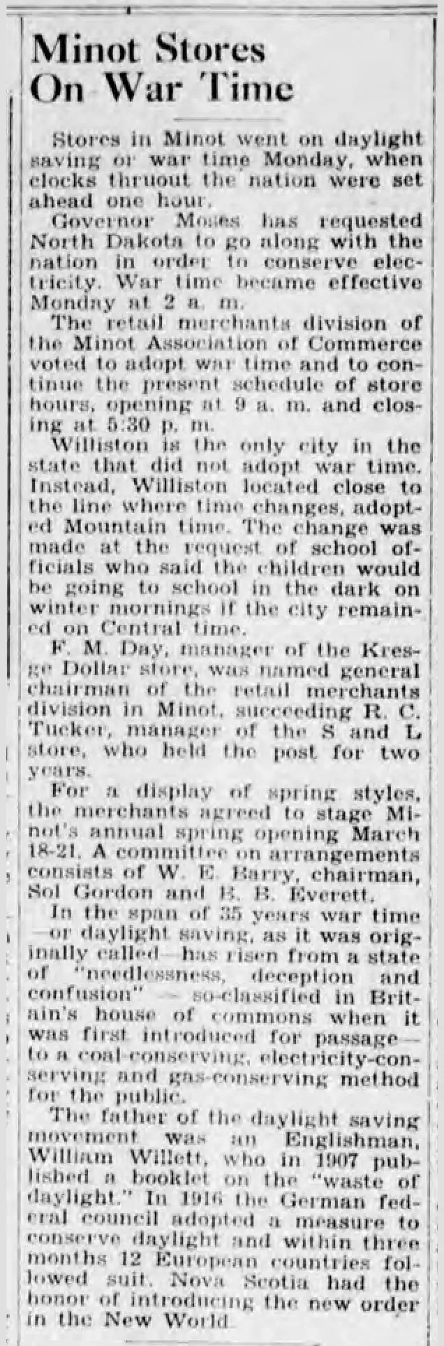 On This Day | Minot Stores Adopt War Time – TheMinotVoice.com