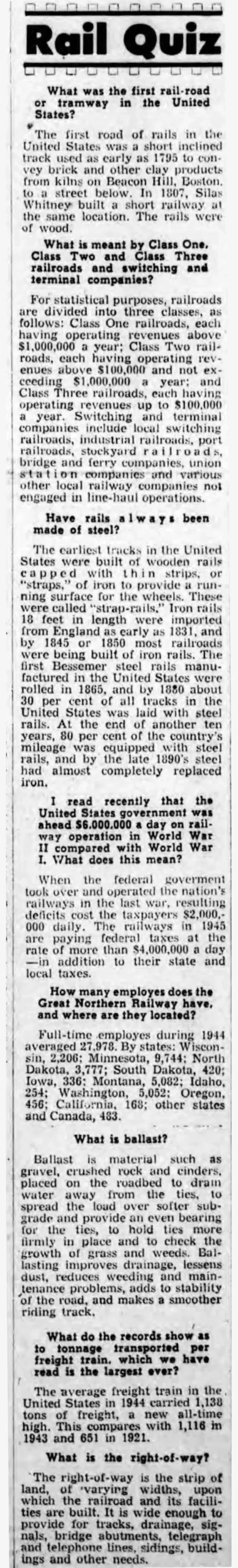 On This Day | Rail Quiz – TheMinotVoice.com