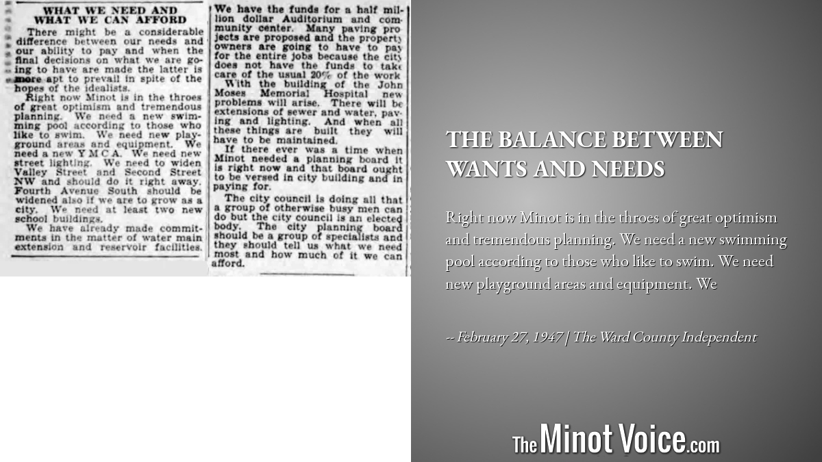 On This Day | The Balance Between Wants and Needs – TheMinotVoice.com
