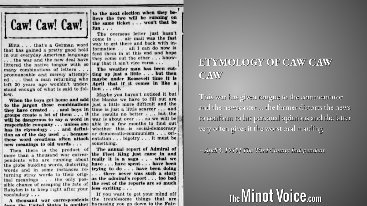 On This Day | Etymology of Caw Caw Caw – TheMinotVoice.com