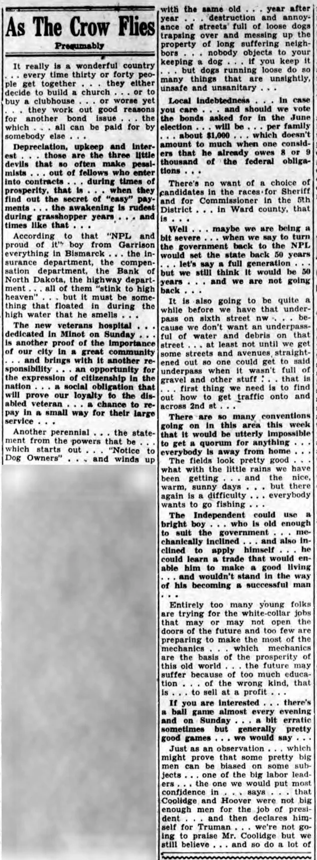 On This Day | As a Crow (that carries little burdens) Flies – TheMinotVoice.com
