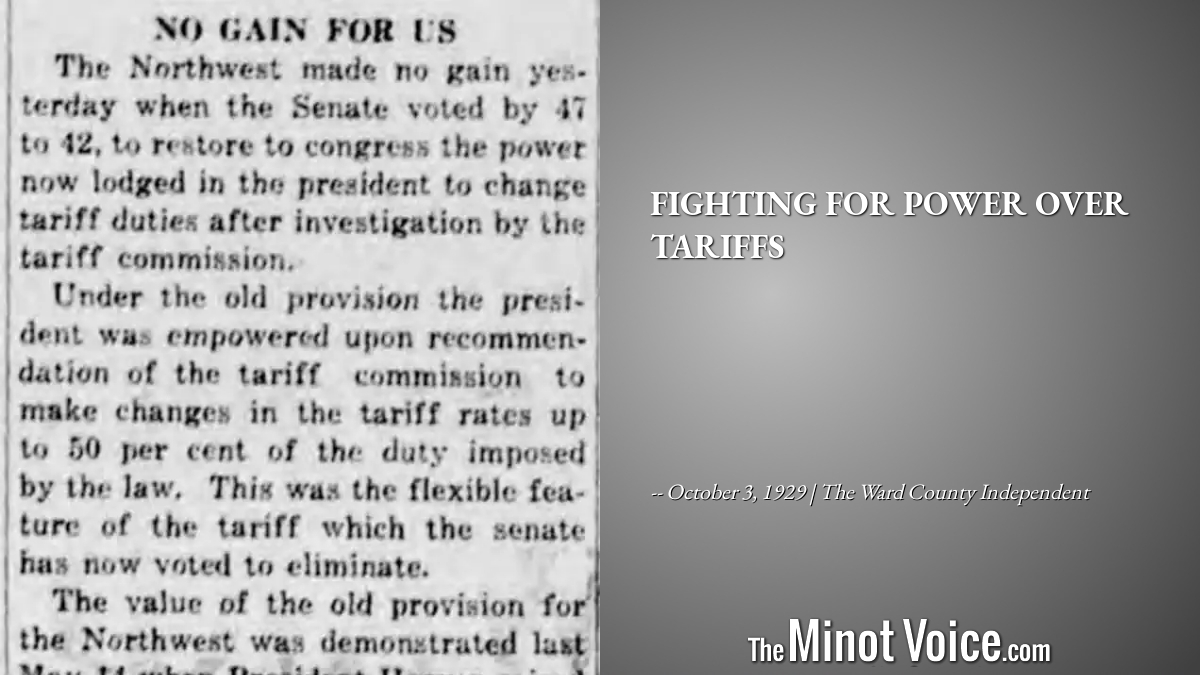 On This Day | Fighting for Power over Tariffs – TheMinotVoice.com